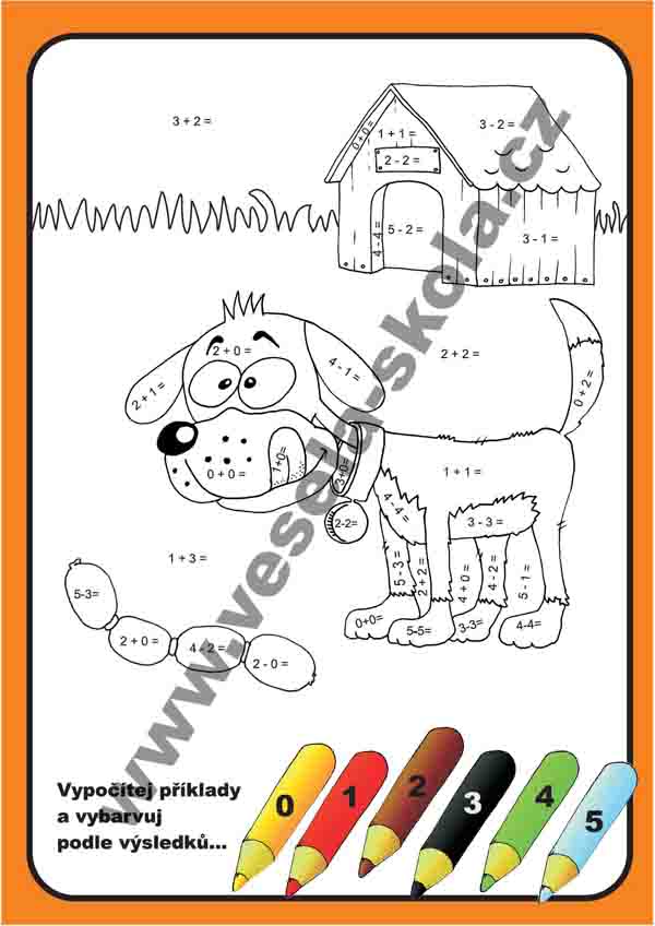 Veselé omalovánky s příklady do 5 :: VESELÁ ŠKOLA